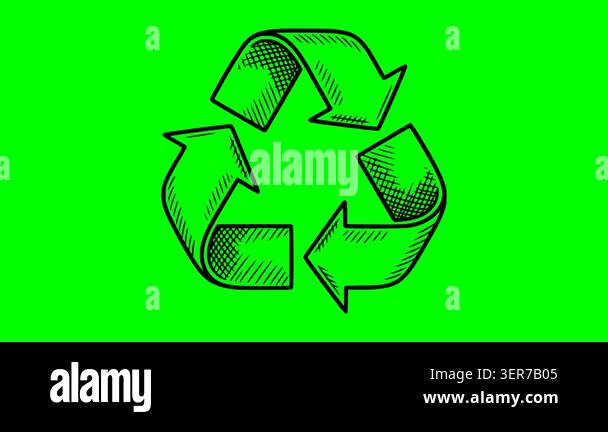 hand drawn style animation of a recycling symbol with black fill and a ...