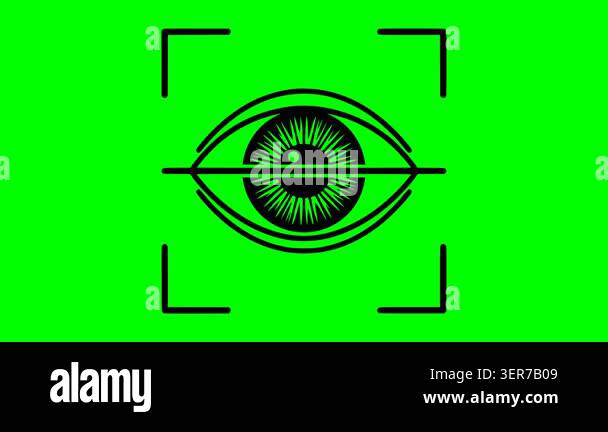 eye scan animation with red blinking light on green chroma key ...