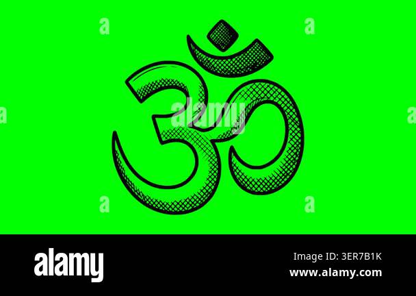 Hand drawn om symbol animation with flashing white light effect on a ...