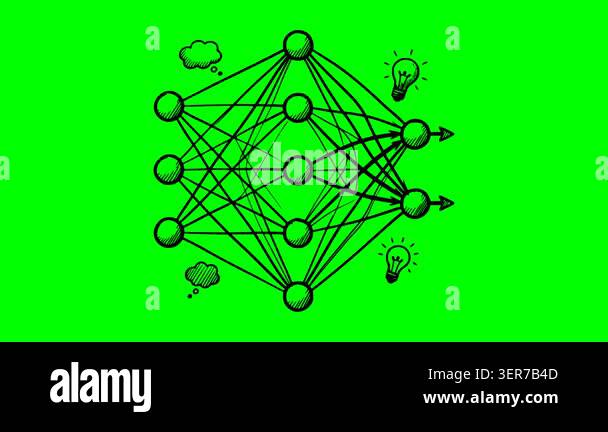 Hand drawn neural network animation representing artificial ...
