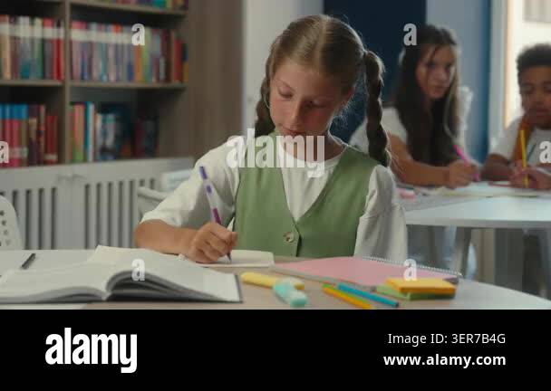 Caucasian teen sad girl displeased frowning kid child schoolgirl pupil ...