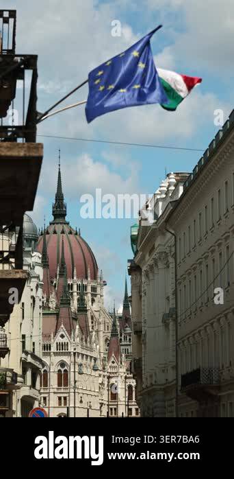 View Of The Hungarian Parliament Through A Budapest Street With A ...