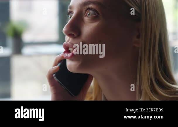 Emotional Caucasian girl business woman businesswoman talking mobile ...