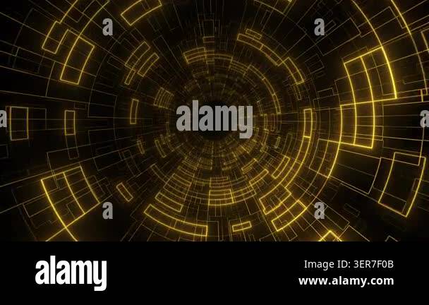 Futuristic Digital Gold Color, Abstract Technology Geometric Tunnel ...