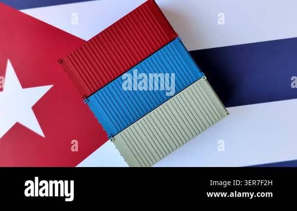 Cargo containers on the Cuba flag as a conceptual backdrop for goods ...