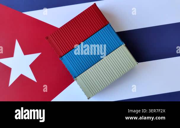 Cargo containers on the Cuba flag as a conceptual backdrop for goods ...