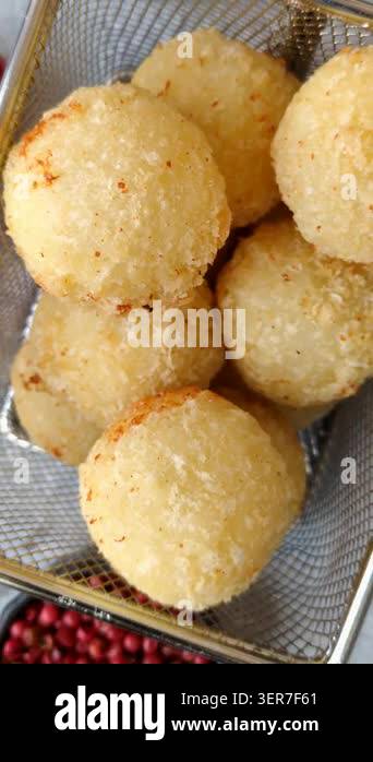 Cheese balls or potato croquettes, golden brown, fried with salt and ...