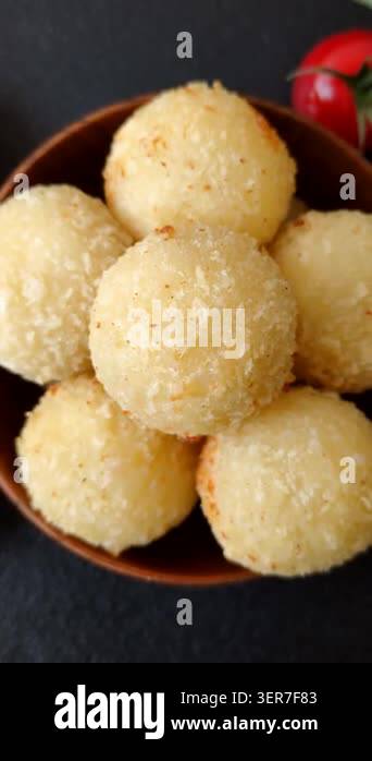 Cheese balls or potato croquettes, golden brown, fried with salt and ...
