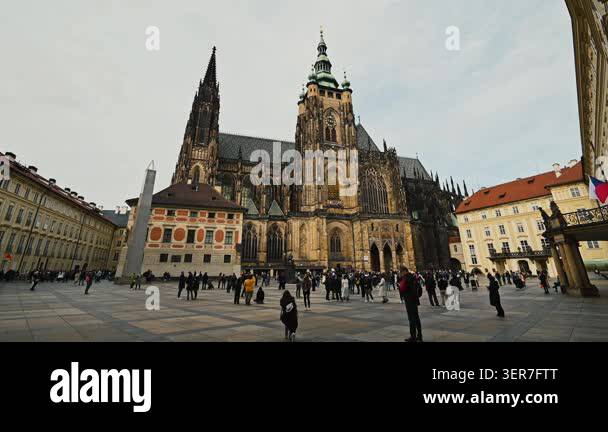 Prague. Czech Republic - 12 October 2024: People walk around Hradcany ...