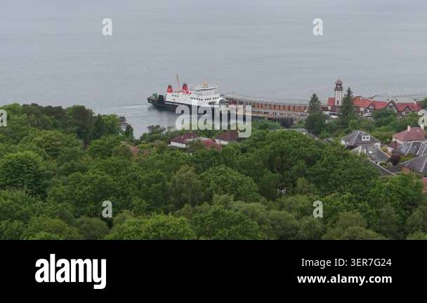 Wemyss bay, Scotland 16th of June 2026. Aerial view of a car ferry ...