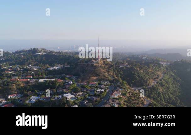 Hollywood Hills landscape showing residential houses and verdant ...