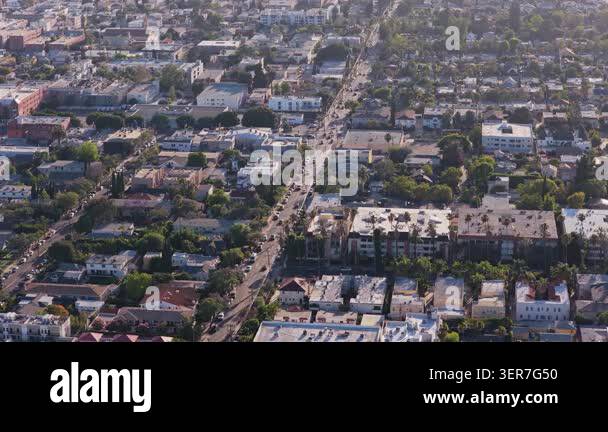 High angle of Los Angeles residential district showing urban sprawl ...