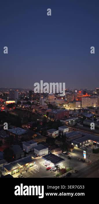 Hollywood cityscape at twilight showing the Capitol Records Building ...