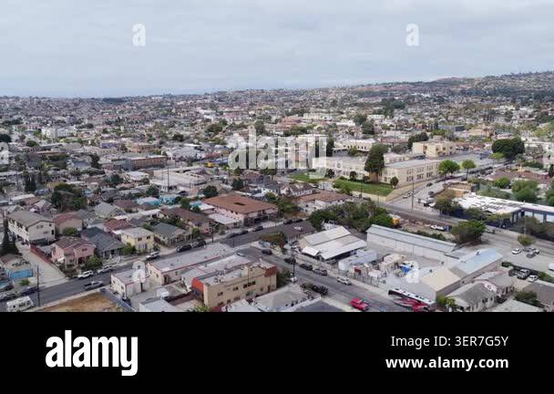 Los Angeles neighborhood aerial, featuring residential homes ...