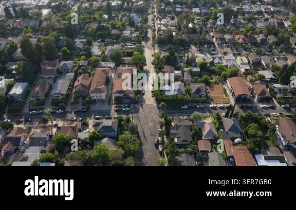 Residential district in Los Angeles, California, houses, tree lined ...
