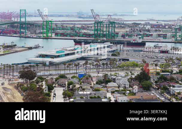 Expansive aerial showing Port of Los Angeles with San Pedro Cruise ...