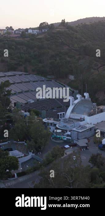 Cinematic orbit showing legendary Hollywood Bowl at dusk, enchanting ...