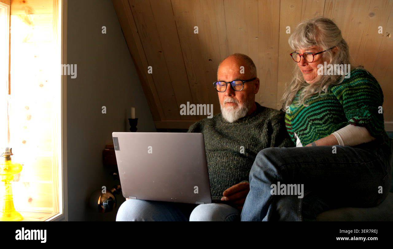 Senior Couple Relaxing with Laptop in Attic Home Stock Video Footage ...