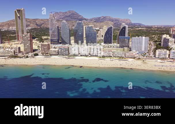 Highrise buildings and beach in Benidorm aerial view Spain Stock Video ...
