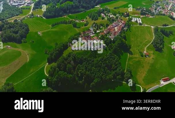 Aerial view of beautiful Gruyeres Castle in Switzerland Stock Video ...