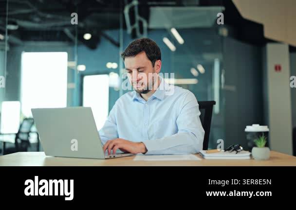 Close-up of exhausted corporate manager or IT specialist nodding off ...