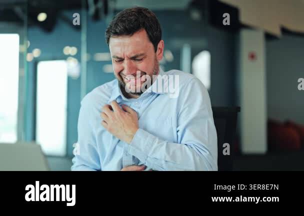 Overworked businessman or IT specialist suffering from severe skin itch ...