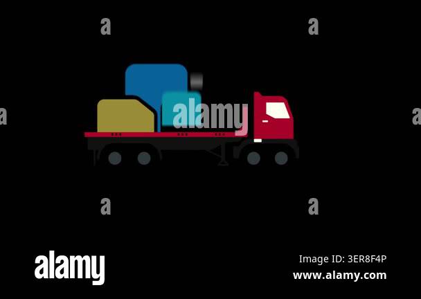 Flat design graphic of a red heavy duty truck carrying various cargo ...