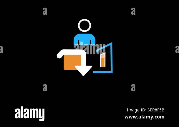 Abstract minimalist icon showing a person receiving a package delivery ...