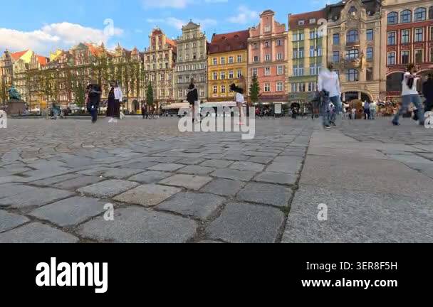 Market square in Wroclaw, Poland with colorful tenement houses. Local ...