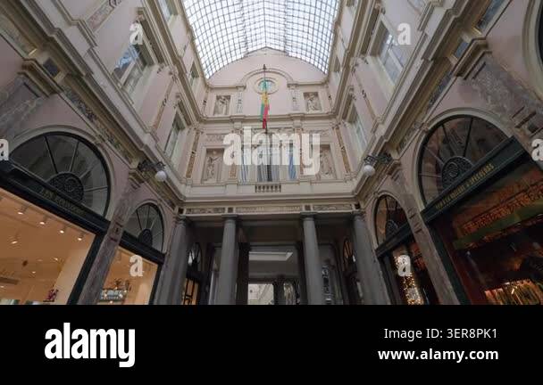 BRUSSELS, BELGIUM - SEPTEMBER 28 2025: Flag and transparent ceiling in ...