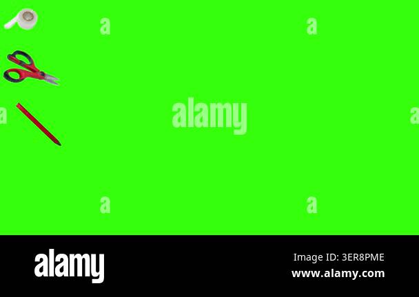 Various plumber tools and supplies falling against a bright green ...