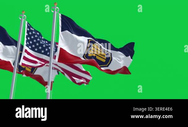 The Beehive Flag of Utah and the american flag waving isolated on green ...