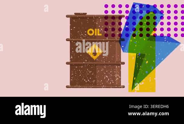 Risograph Oil Drum with geometric shapes animation. Moving object in ...