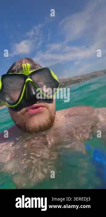 Man swimming underwater with snorkel mask summer vacation Stock Video ...