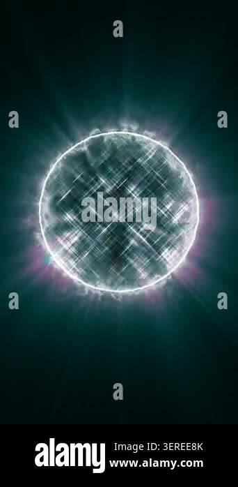 Energetic circular bright orb surrounded by neon flashes and shining ...