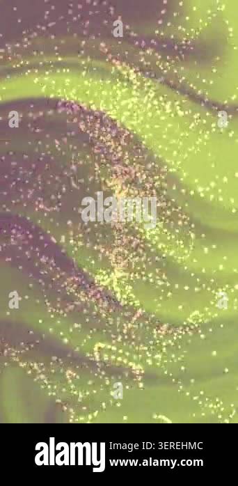 Soft waves ripple in green and purple hues. Tiny glowing dots drift ...