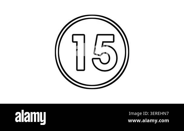 Number 15 animation motion graphics sign symbol in circle on white ...