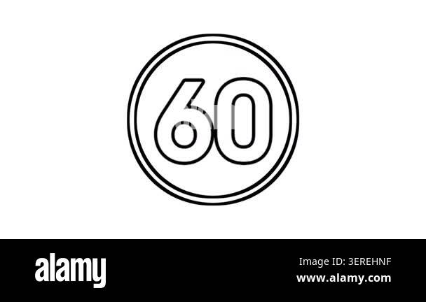 Number 60 animation motion graphics sign symbol in circle on white ...
