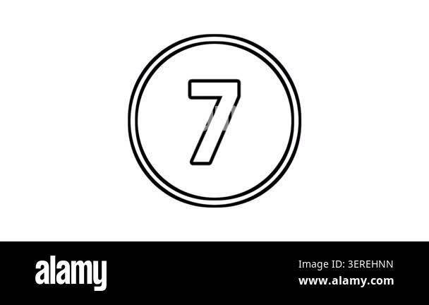 Number 7 animation motion graphics sign symbol in circle on white ...