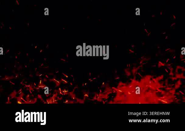 Flames burst from the bottom, glowing fiercely. Embers fly upward ...