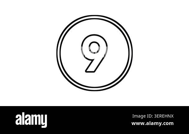 Number 9 animation motion graphics sign symbol in circle on white ...