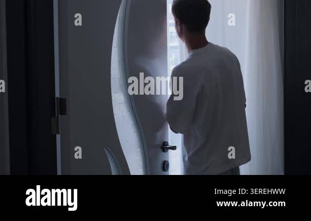 Surveillance and privacy fear concept with person secretly looking ...
