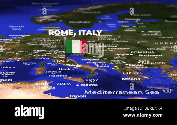 Flight From Rome ITALY to Kuwait City KUWAIT with flag pins Stock Video ...