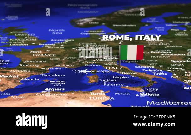 Flight From Rome ITALY to Toronto Canada with flag pins Stock Video ...