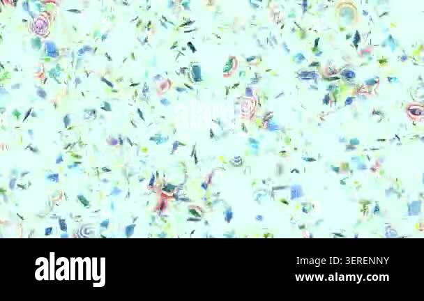 Soft blue paper fragments gently drifting in subtle green background ...