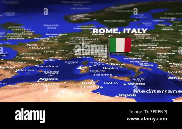 Flight From Rome ITALY to Caracas Venezuela with flag pins Stock Video ...