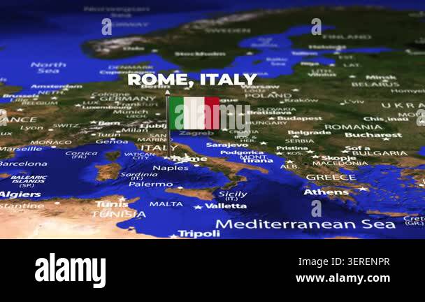 Flight From Rome ITALY to Tel Aviv Israel with flag pins Stock Video ...