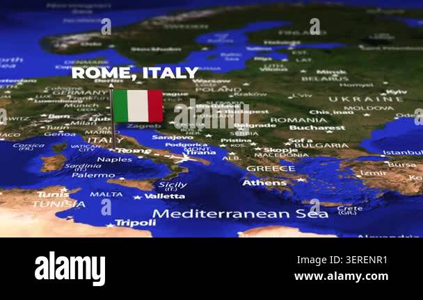 Flight From Rome ITALY to Bangkok THAILAND with flag pins Stock Video ...