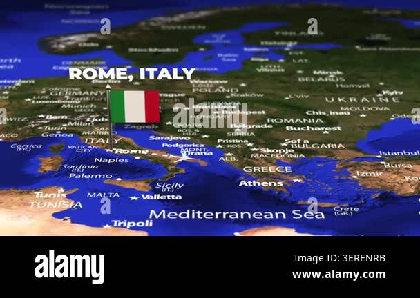 Flight From Rome ITALY to Vientiane LAOS with flag pins Stock Video ...