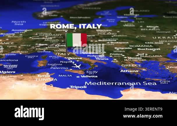 Flight From Rome ITALY to Antananarivo MADAGASCAR with flag pins Stock ...